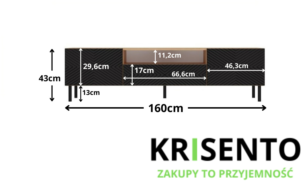 Szafka rtv frezowana 160 cm dąb artisan - czerń RTV-506-ART-CZERN ...
